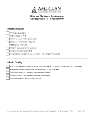 Fillable Online Minimum Disclosure Requirements Correspondent C Channel ...