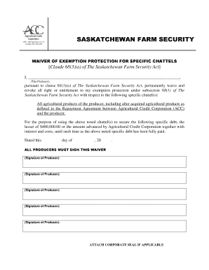 Fillable Online WAIVER OF EXEMPTION PROTECTION FOR SPECIFIC CHATTELS ...