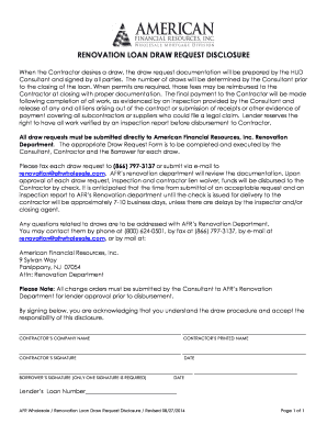 Fillable Online RENOVATION LOAN DRAW REQUEST DISCLOSURE ...