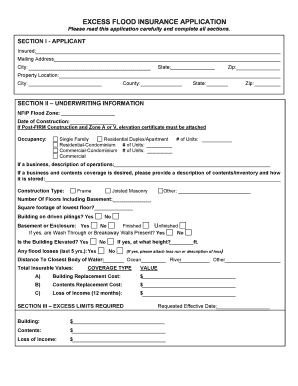 Fillable Online Excess Flood App Excel.doc Fax Email Print - pdfFiller