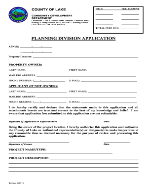 Fillable Online co lake ca PLANNING DIVISION APPLICATION - Lake County California Fax Email ...