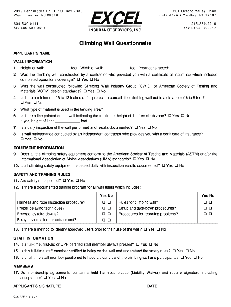 Fillable Online Climbing Wall Questionnaire Fax Email Print - pdfFiller