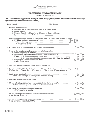 Fillable Online VALET SPECIAL EVENT QUESTIONNAIRE Fax Email Print ...
