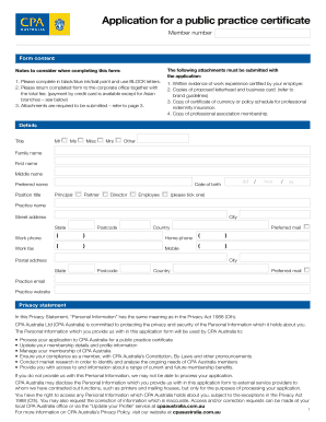 Fillable Online cpaaustralia com Application for a public practice ...