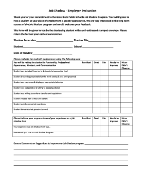 Fillable Online cmrweb gfps k12 mt Job Shadow - Employer Evaluation ...