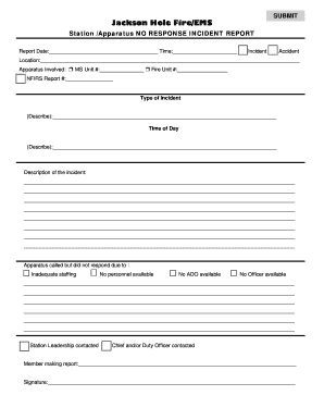Fillable Online tetonwyo Station Apparatus NO RESPONSE INCIDENT REPORT ...