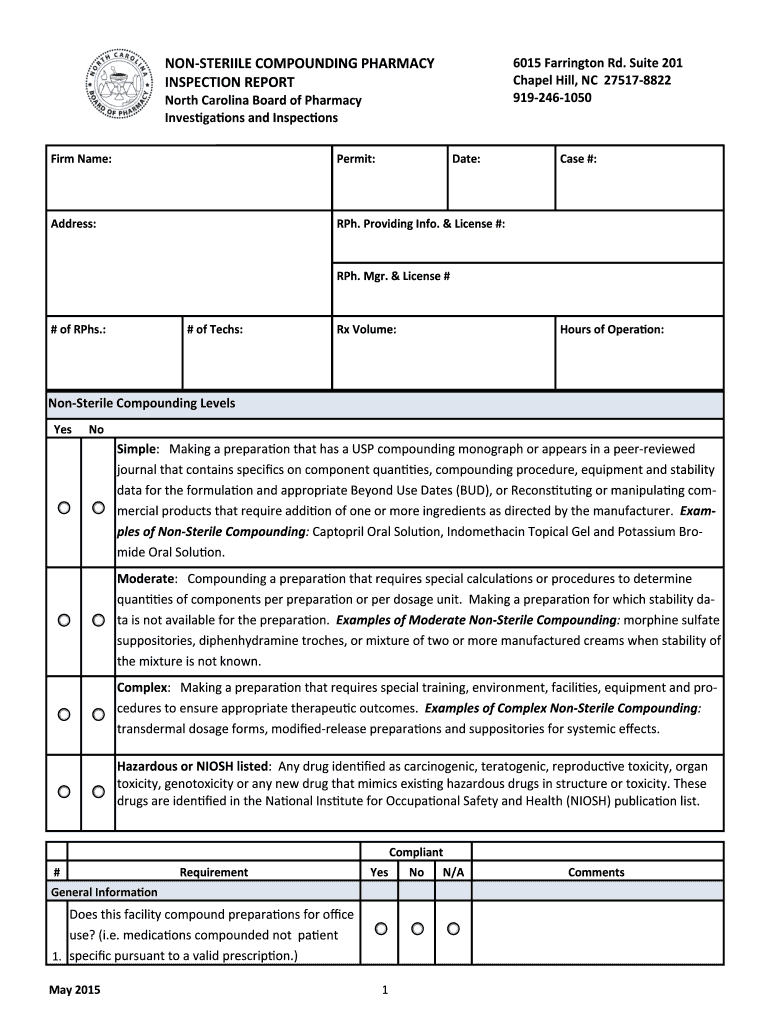 Fillable Online ncbop NON STERIILE COMPOUNDING PHARMACY 6015 Farrington ...