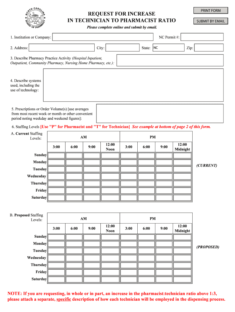 Fillable Online ncbop REQUEST FOR INCREASE IN TECHNICIAN TO PHARMACIST ...