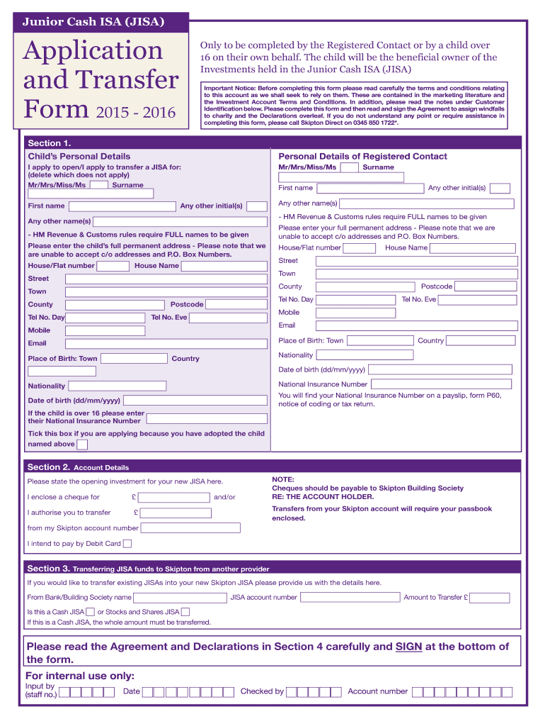 Fillable Online Junior Cash ISA JISA Application and Transfer Fax Email ...