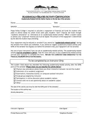 Fillable Online napavalley ACADEMICALLY-RELATED ACTIVITY CERTIFICATION ...