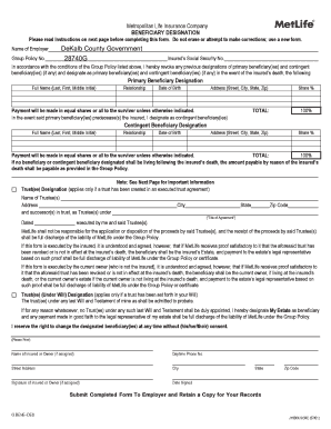 Fillable Online dekalbcounty METLIFE DESIGNATION OF BENEFICIARYpdf ...