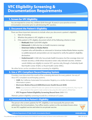 Fillable Online VFC Eligibility Screening & Fax Email Print - pdfFiller