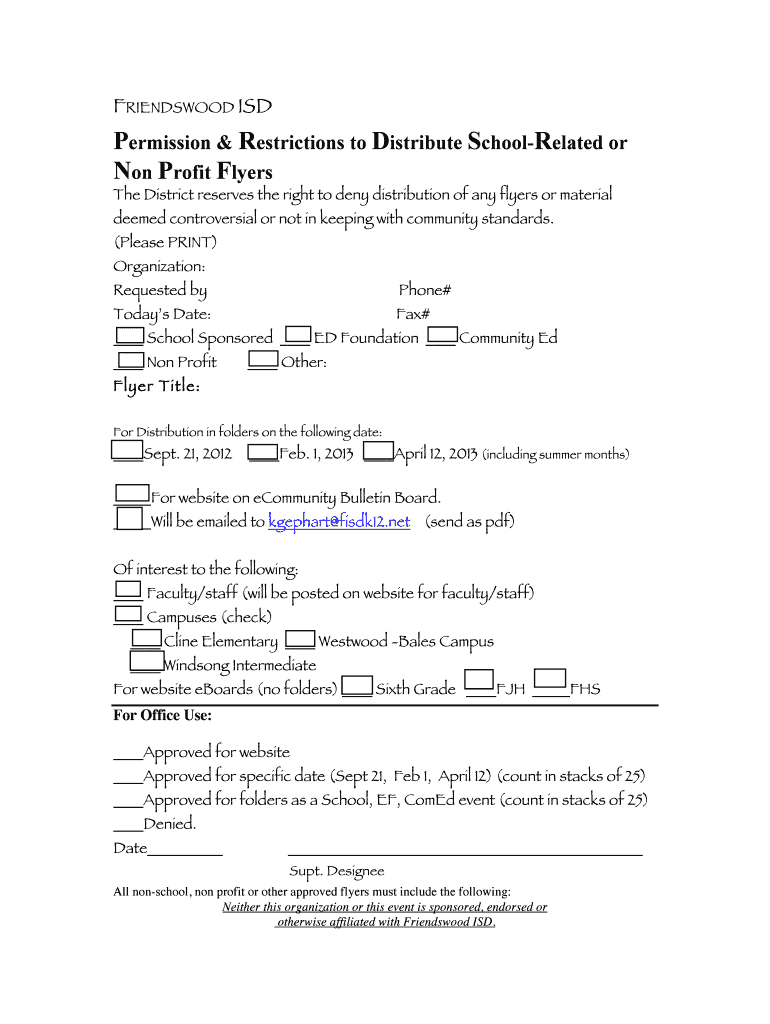 Fillable Online Permission & Restrictions to Distribute SchoolRelated ...