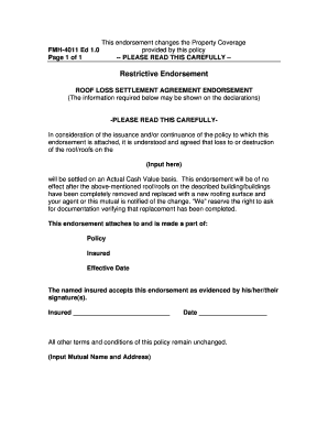 Fillable Online ROOF EXCLUSION ENDORSEMENT Fax Email Print - pdfFiller