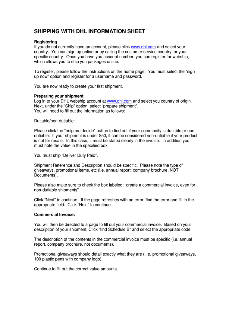 Fillable Online SHIPPING WITH DHL INFORMATION SHEET Fax Email Print ...