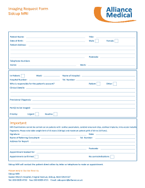 Fillable Online Imaging Request Form Sidcup MRI - Alliance Medical UK ...