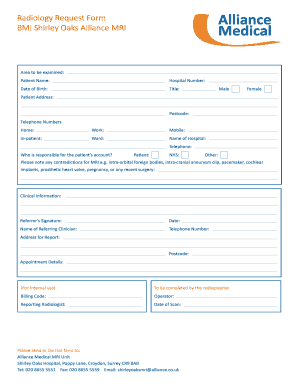 Fillable Online Radiology Request Form BMI Shirley Oaks Alliance MRI ...