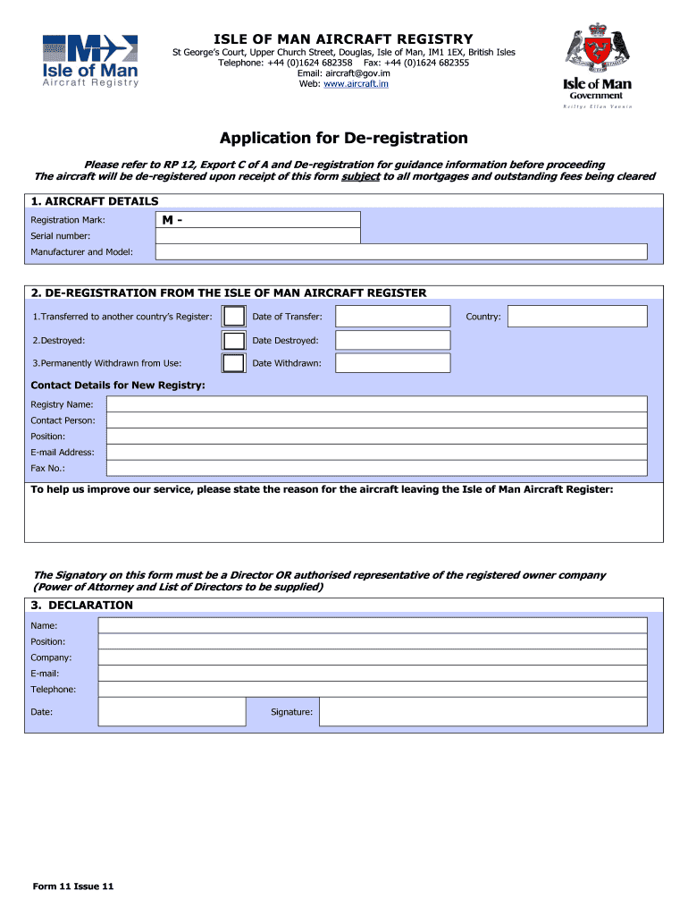 Fillable Online gov ISLE OF MAN AIRCRAFT REGISTRY - govim Fax Email ...