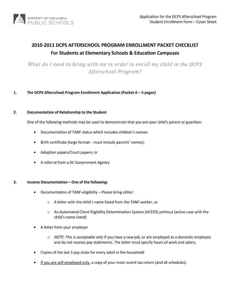 Fillable Online americascores 2010- 2011 DCPS AFTERSCHOOL PROGRAM ...