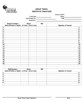 Fillable Online D GROUP TRAVEL ROSTER OF TRAVELERS - University of ...