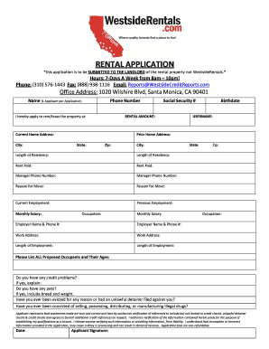 Fillable Online NEW RENTAL APPLICATION 46 - Westside Rentals Fax Email ...