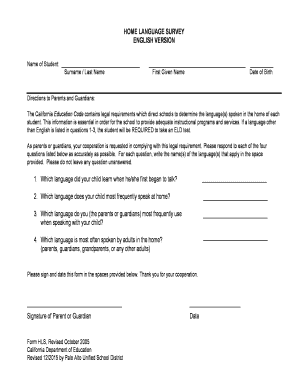 Fillable Online pausd Home Language Survey - PAUSD Fax Email Print ...