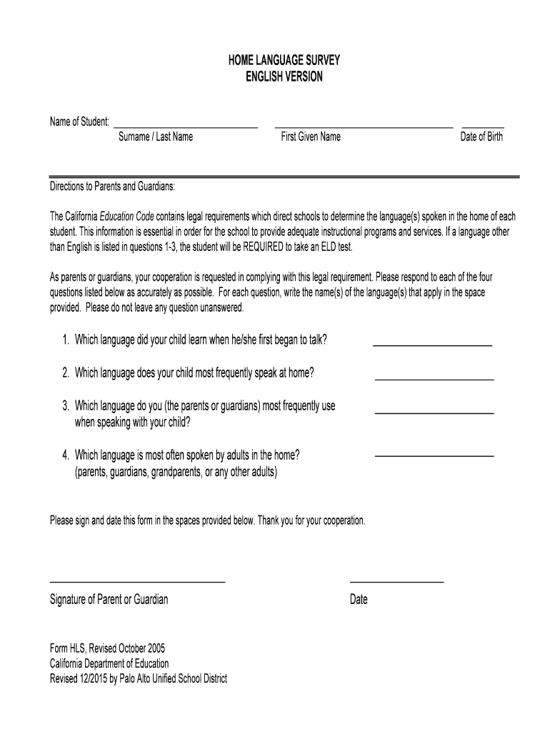 Fillable Online pausd Home Language Survey - PAUSD Fax Email Print ...
