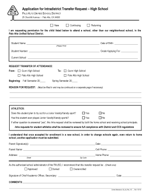 Fillable Online pausd Application for Intradistrict Transfer Request ...