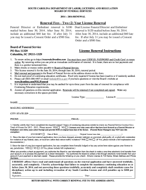 Fillable Online llr sc FD and Embalmer Renewal Letter Sized - llr sc ...
