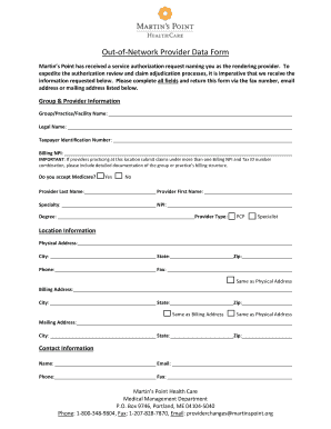 Fillable Online martinspoint Out-of-Network Provider Data Form ...