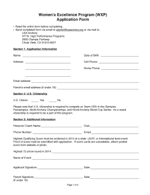 Fillable Online teamusa Womens Excellence Program WXP Application Form ...