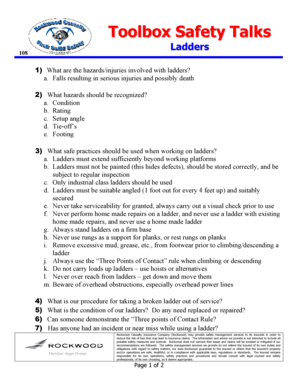 Fillable Online Rockwood Toolbox Safety Talks 108 Ladders Rockwood ...