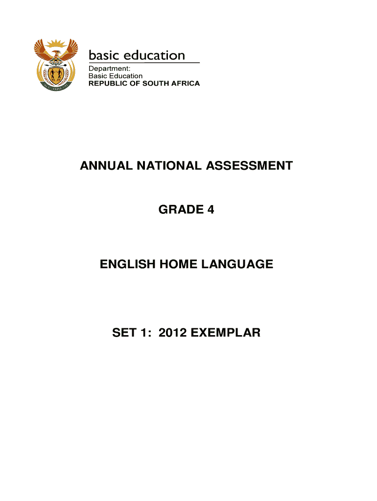 Fillable Online ANNUAL NATIONAL ASSESSMENT GRADE 4 ENGLISH HOME ...