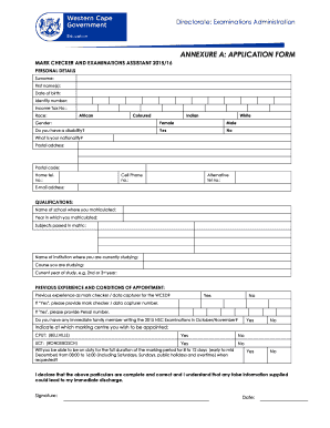 Fillable Online wcedcurriculum westerncape gov ANNEXURE A APPLICATION ...