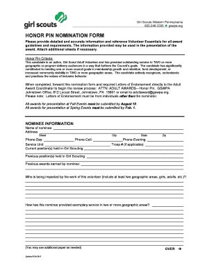 Fillable Online gswpa HONOR PIN NOMINATION FORM - Girl Scouts Western ...