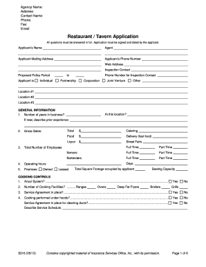 Fillable Online Restaurant Tavern Application - Firestone Agency Fax ...