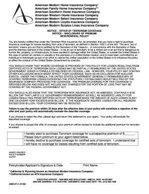 Fillable Online American Modern Home Insurance Company American Family ...