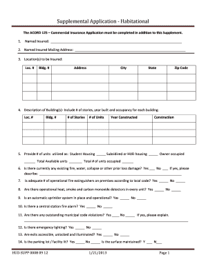 Fillable Online Supplemental Application Habitational - Firestone ...