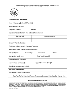 Fillable Online Swimming Pool Contractor Supplemental Application Fax ...