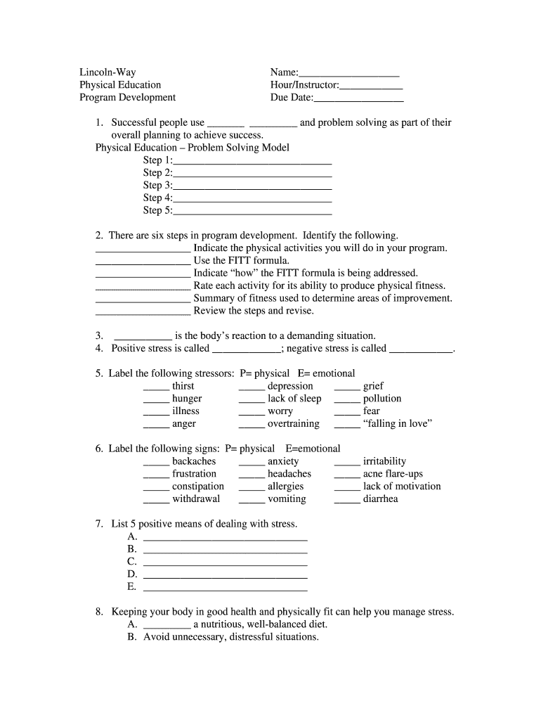 Fillable Online lw210 Physical Education HourInstructor - lw210 Fax Email Print - pdfFiller