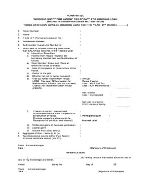 Fillable Online FORM No12C WORKING SHEET FOR INCOME TAX REBATE FOR Fax ...