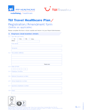 Fillable Online TUI Travel Healthcare Plan RegistrationAmendment form ...