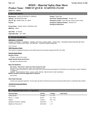 Fillable Online RADIATOR SPECIALTY COMPANY THURST QUICK STARTING FLUID ...