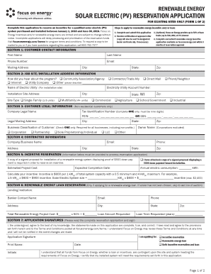 Fillable Online RENEWABLE ENERGY SOLAR ELECTRIC PV RESERVATION ...