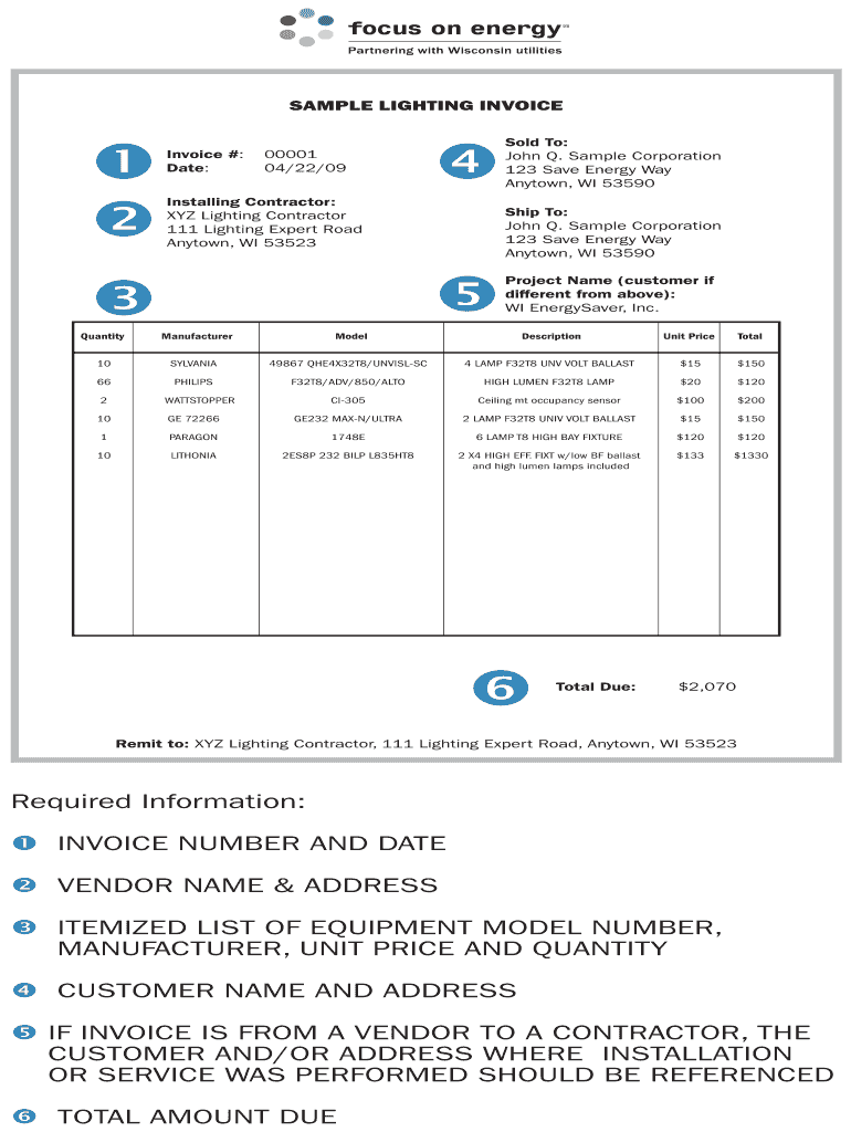 Fillable Online SAMPLE LIGHTING INVOICE Fax Email Print - pdfFiller