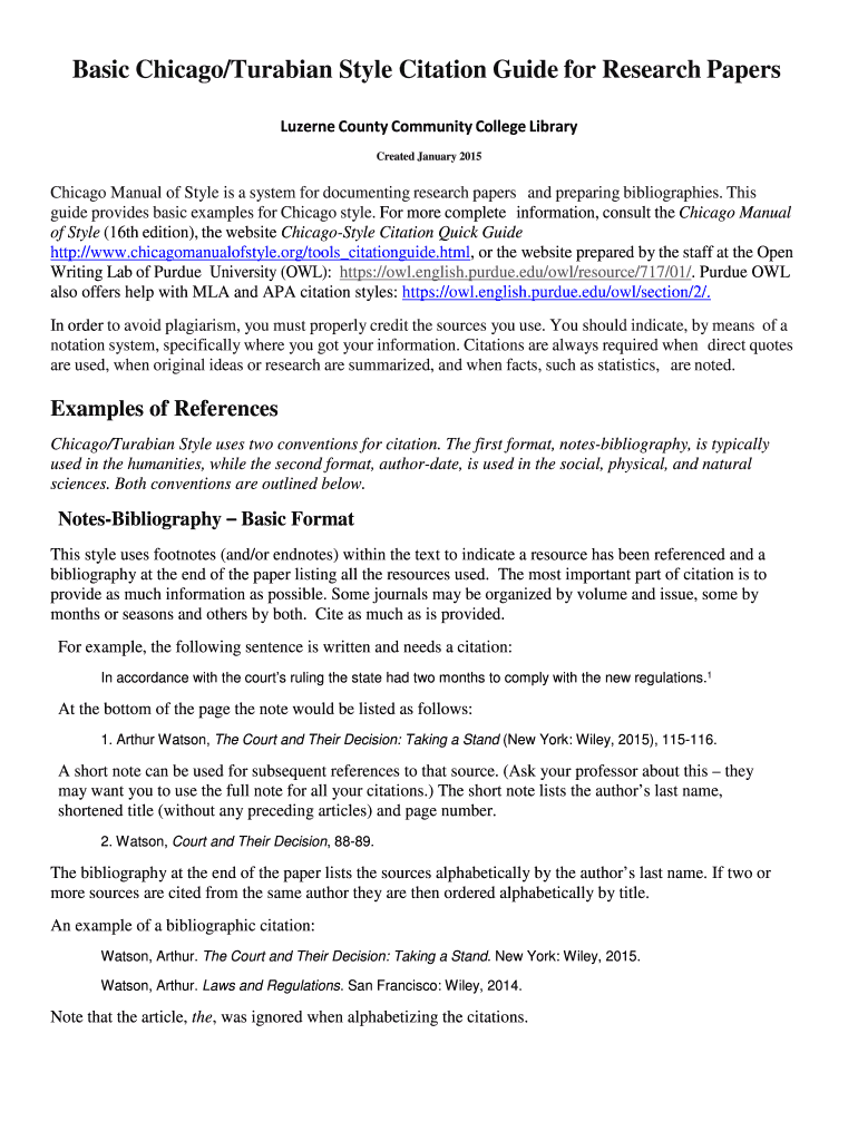Fillable Online Basic Chicago/Turabian Style Citation Guide for ...