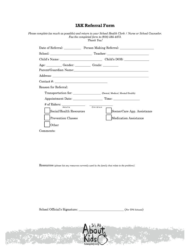 Fillable Online tulsa-health IAK Referral Form - Tulsa Health ...