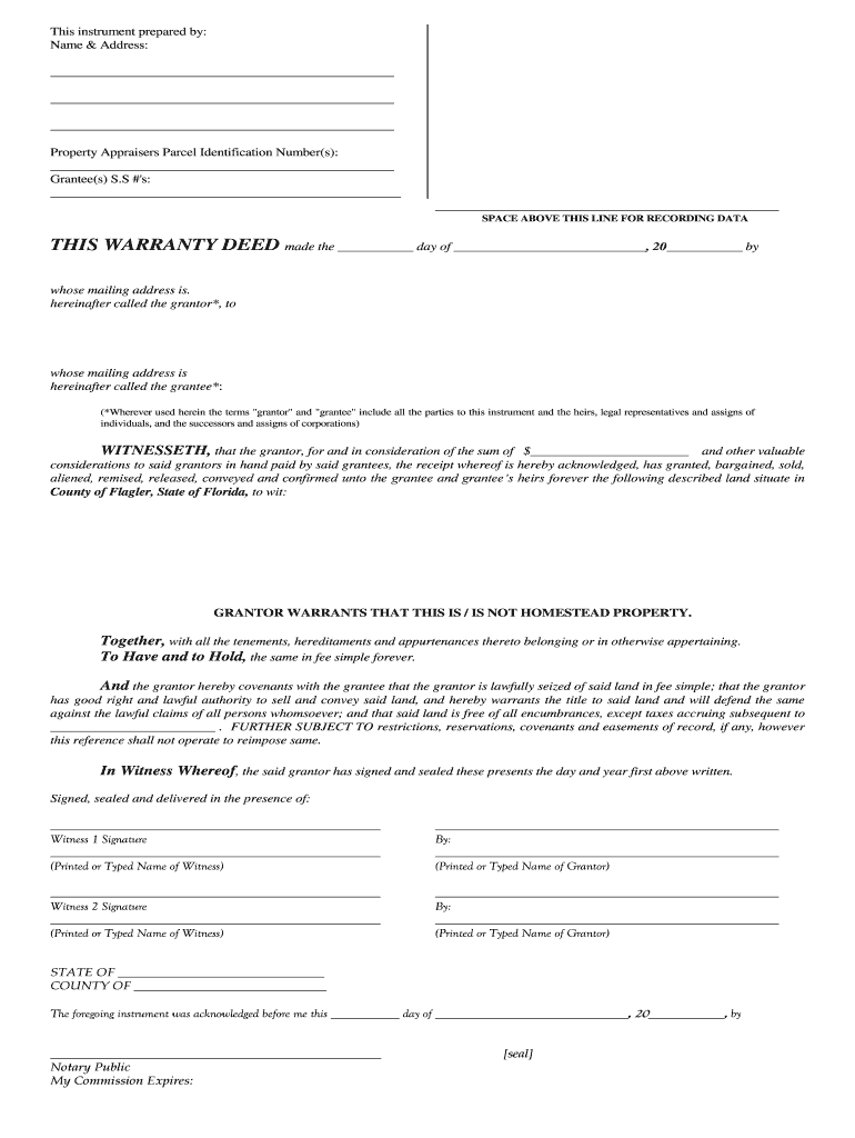 Fillable Online THIS WARRANTY DEED by - flaglerclerkcom Fax Email Print ...