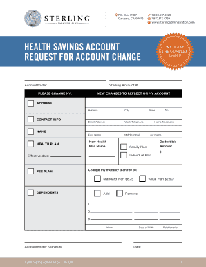 Fillable Online HEALTH SAVINGS ACCOUNT REQUEST FOR ACCOUNT CHANGE - LISI Fax Email Print - pdfFiller