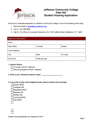 Fillable Online sunyjefferson Student housing application - Jefferson ...